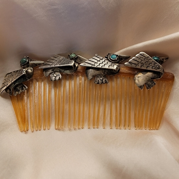 Accessories | Vintage Sterling Comb Birds Turquoise | Poshmark